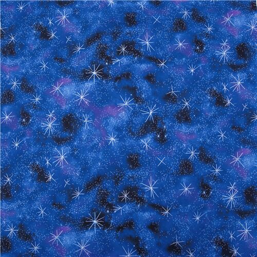 Timeless Treasures dark blue starry sky night silver metallic accents ...