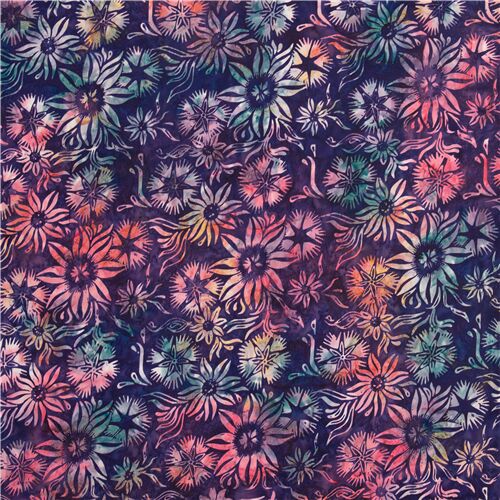 Timeless Treasures tela batik morada con flores - modesS4u