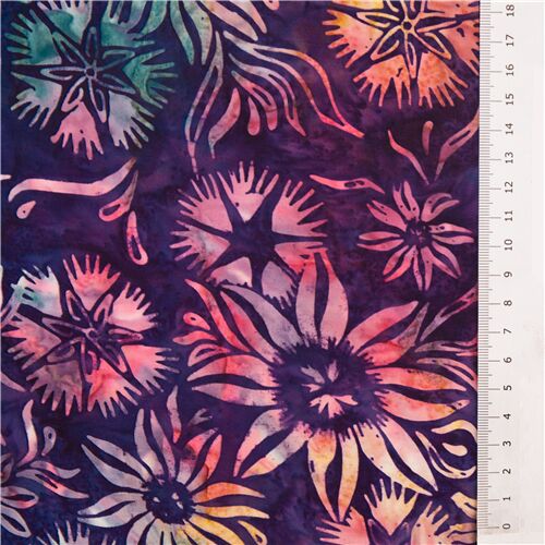 Timeless Treasures tela batik morada con flores - modesS4u