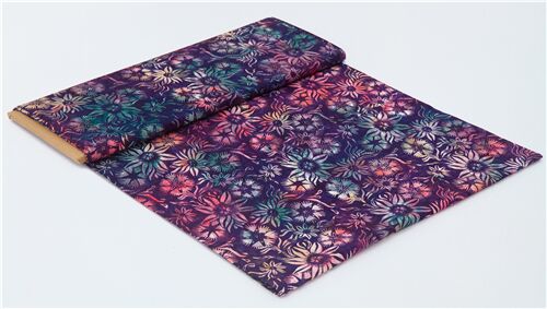 Timeless Treasures tela batik morada con flores - modesS4u