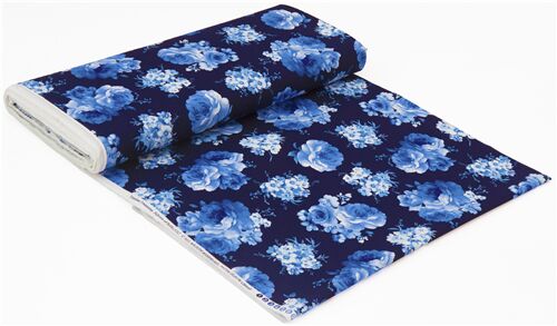 Timeless Treasures navy blue fabric rose and flower bunch - modeS4u