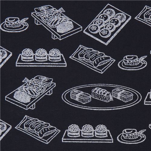 Trans-Pacific Textiles navy blue sushi and Japanese food pattern fabric ...