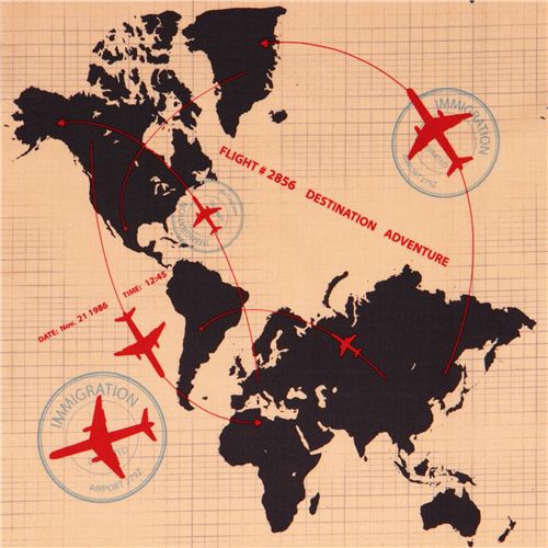 Vintage cream travel world map fabric Riley Blake Detour Fabric by ...