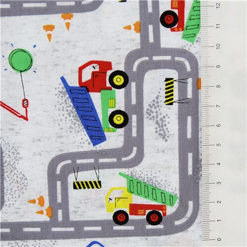White road map colorful vehicles fabric Timeless Treasures - modeS4u