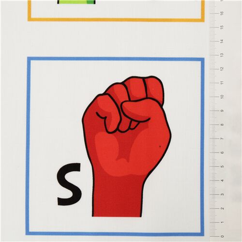 White sign language fabric Robert Kaufman hand gesture abc - modeS4u