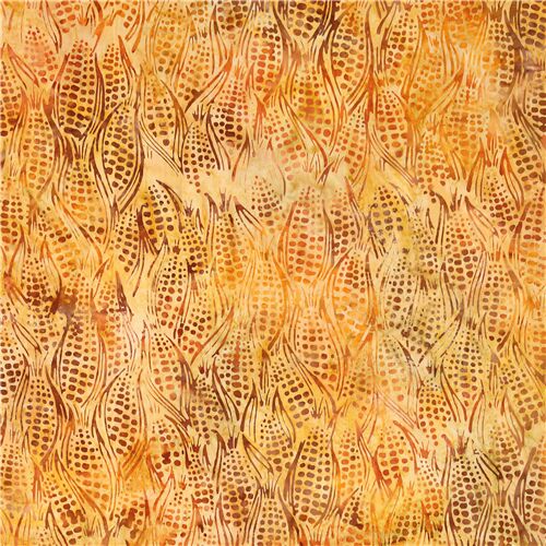 Yellow batik fabric gold brown ears of corn Robert Kaufman - modeS4u