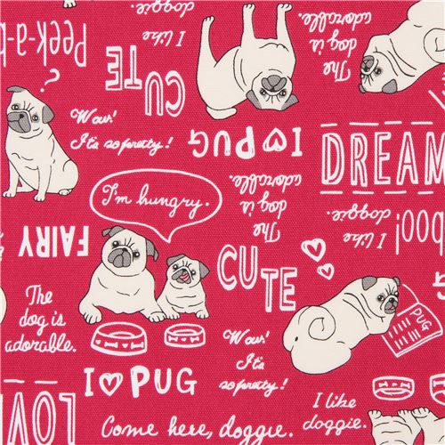animal dog Oxford fabric word text magenta from Japan Fabric by ...