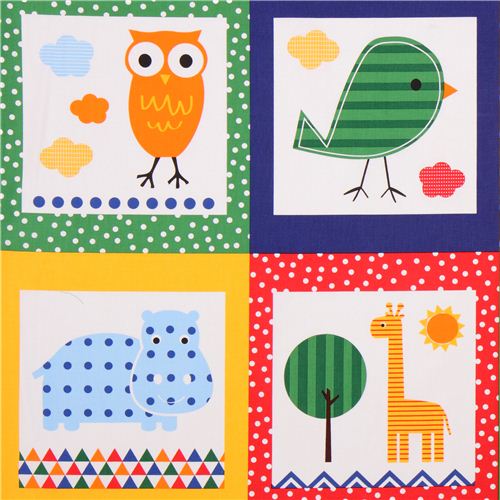 animal patchwork fabric monkey owl giraffe Robert Kaufman Fabric by ...