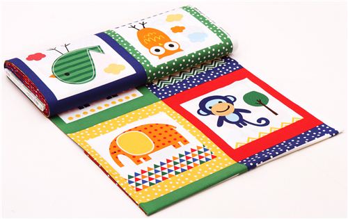 animal patchwork fabric monkey owl giraffe Robert Kaufman Fabric by ...