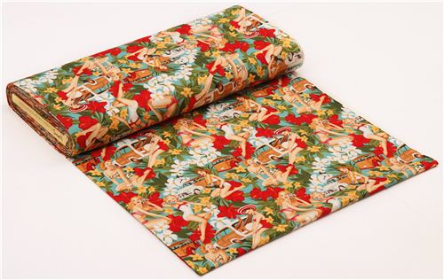 aqua Mahalo Girls Alexander Henry Pin up women fabric USA Fabric by ...