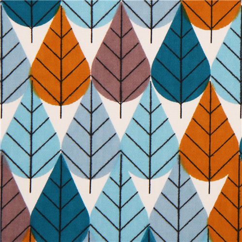 autumn foliage leaf organic fabric birch Octoberama blue Fabric by ...