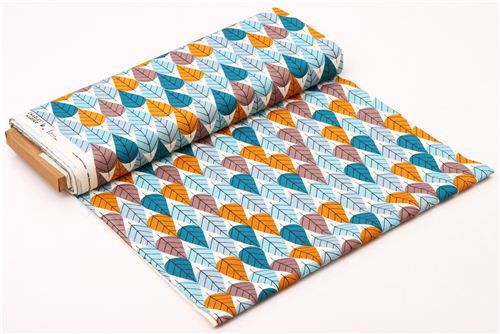 autumn foliage leaf organic fabric birch Octoberama blue Fabric by ...