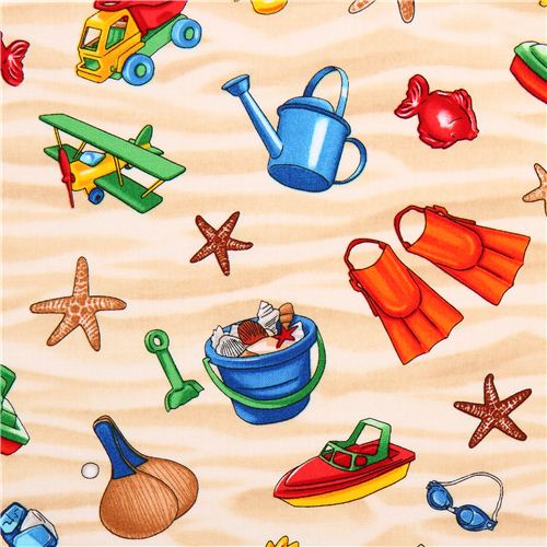 beach toys summer fabric Timeless Treasures Beach Pass Fabric by ...