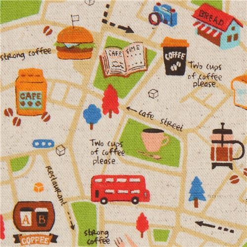 Remnant (28 x 110 cm) - beige Cosmo canvas city map fabric - modes4u