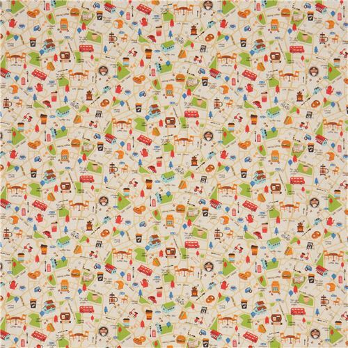Remnant (28 x 110 cm) - beige Cosmo canvas city map fabric - modes4u