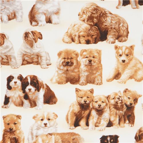 Tela beis con cachorros de perro de Robert Kaufman Whiskers and Tails ...