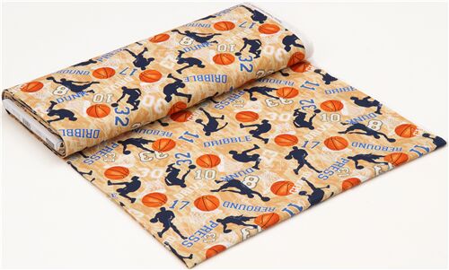 tan Timeless Treasures basketball fabric - modeS4u