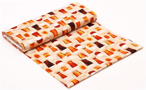 beige beer glass drink fabric Cheers Robert Kaufman Fabric by Robert ...