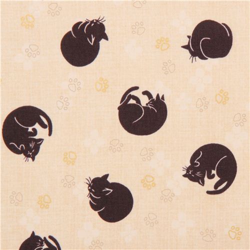 beige cat paw Asia fabric with gold metallic print from Japan Fabric by ...