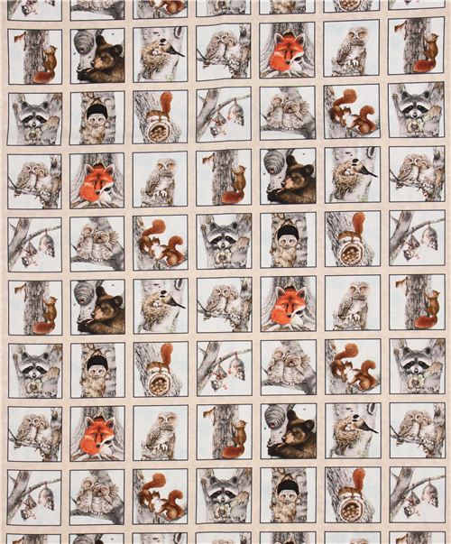 beige forest animal panel fabric Elizabeth's Studio USA Fabric by ...