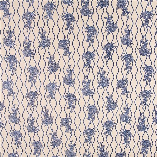 beige muraito Japanese fabric with indigo blue curving stripes and ...