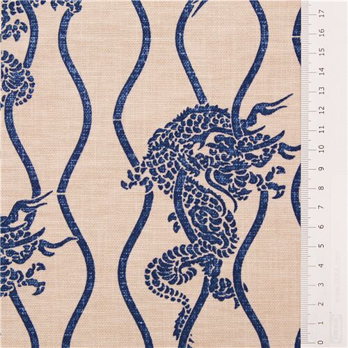 beige muraito Japanese fabric with indigo blue curving stripes and ...