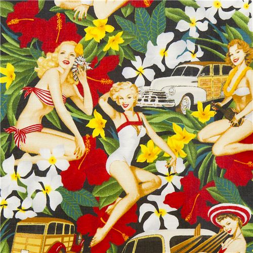 Black Alexander Henry Pin Up Women Laminate Fabric Bikini Fabric By Alexander Henry Modes4u