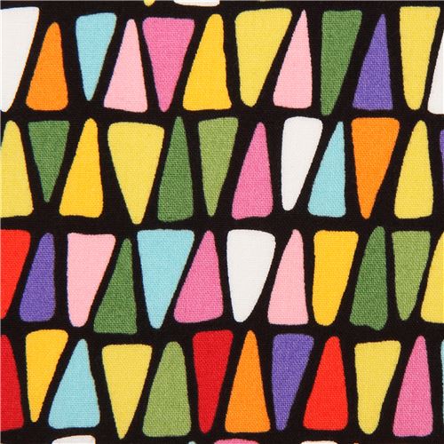 black Alexander Henry fabric colorful triangle Folklorico Fabric by ...