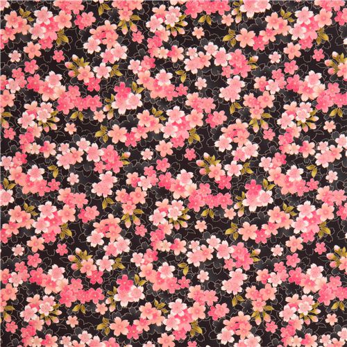 black Cosmo Sakura cherry blossom fabric from Japan Fabric by Cosmo ...