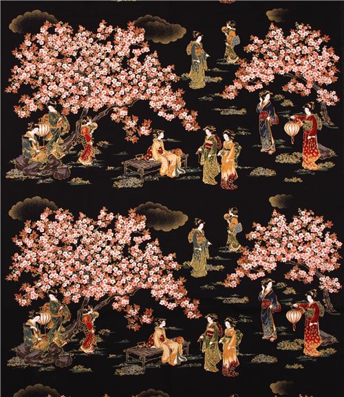 black Japanese geisha Asia fabric Robert Kaufman USA Fabric by Robert ...