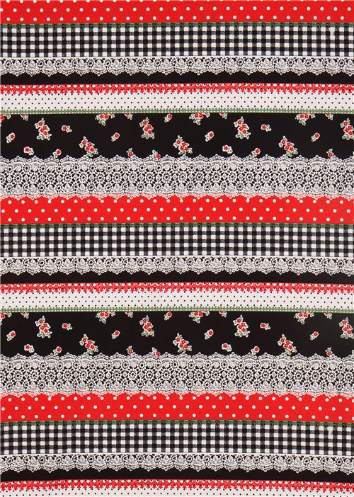 black Michael Miller stripe fabric lace pattern Fabric by Michael ...