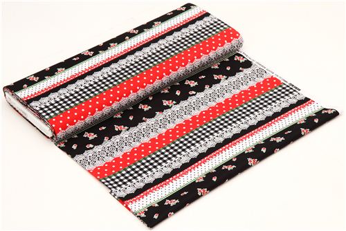 black Michael Miller stripe fabric lace pattern Fabric by Michael ...