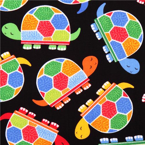 black Timeless Treasures fabric Rainbow Jamboree Turtles Fabric by ...