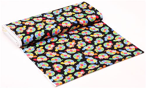 black Timeless Treasures fabric Rainbow Jamboree Turtles Fabric by ...