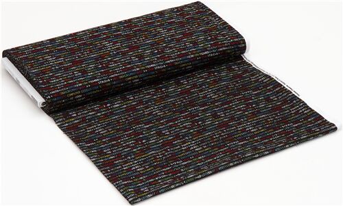 black Timeless Treasures fabric with colorful computer text - modeS4u