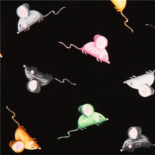 black Timeless Treasures mouse animal fabric Fabric by Timeless ...