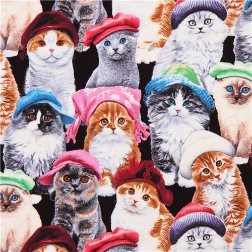 black cat with hat animal fabric Elizabeth's Studio from the USA Fabric ...