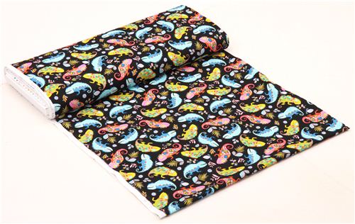 black colorful chameleon animal fabric Timeless Treasures Fabric by ...