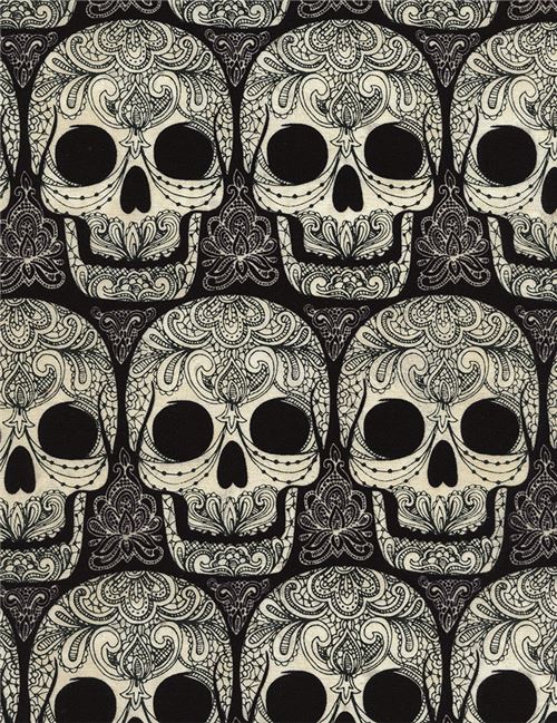 black fabric with beige skull by Timeless Treasures Fabric by Timeless ...