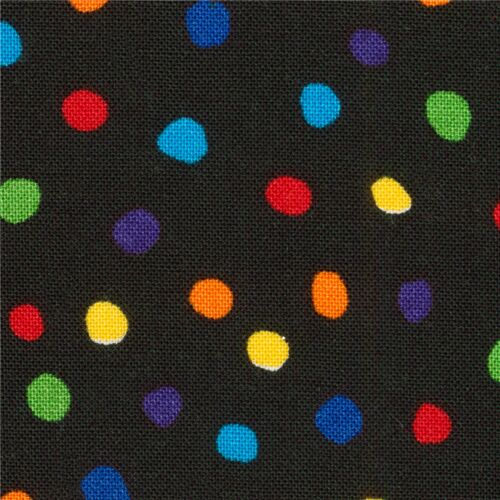 black fabric with mini rainbow polka dots by Robert Kaufman - modeS4u