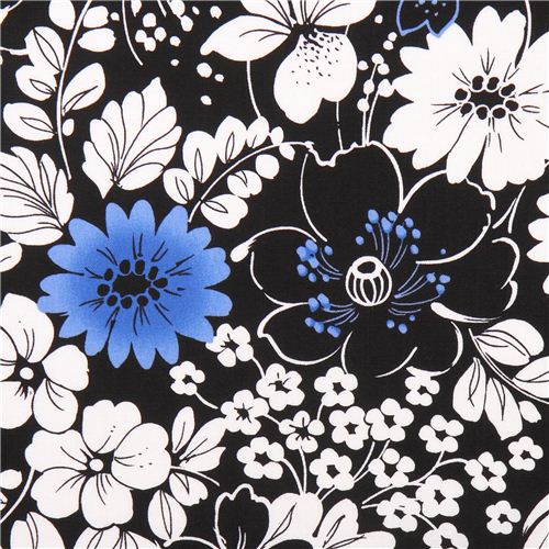 black floral pattern flower fabric Midnight Quilting Treasures Fabric ...
