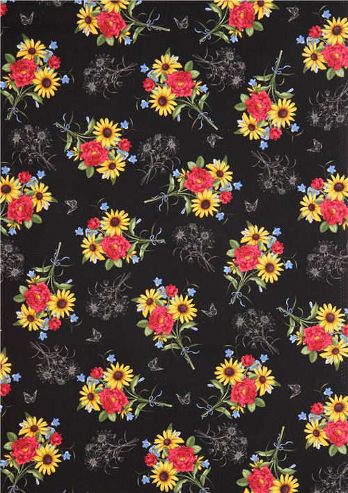 black flower fabric Floral Etchings Quilting Treasures Fabric by ...