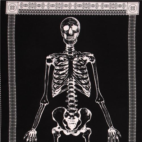 black glow in the dark skull skeleton panel fabric by Timeless ...