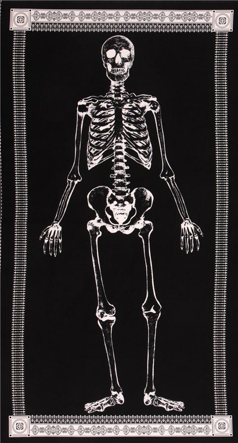 black glow in the dark skull skeleton panel fabric by Timeless ...