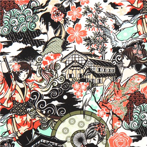 black light green character flower anime Manga fabric Trans-Pacific ...