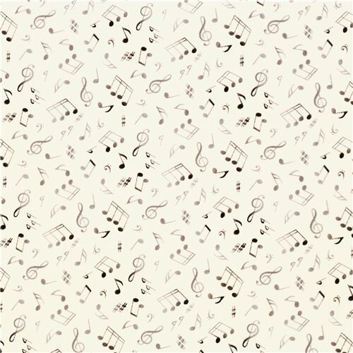 black music notes and symbols on cream background USA fabric cotton ...