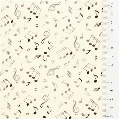 black music notes and symbols on cream background USA fabric cotton ...