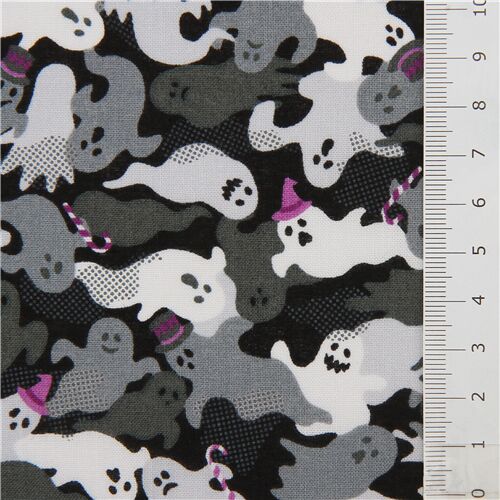 black packed Halloween ghost fabric by Cosmo - modeS4u