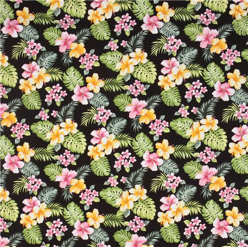 black tropical flower quilting fabric by Trans-Pacific Textiles - modeS4u