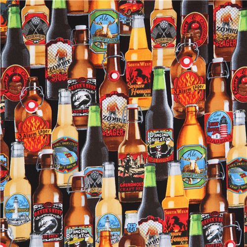 black with bottle of beer alcohol fabric Timeless Treasures Fabric by ...